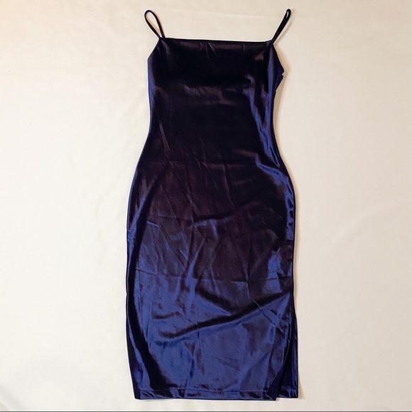 Dresses | Navy Blue Satin Slip Midi Dress | Poshmark